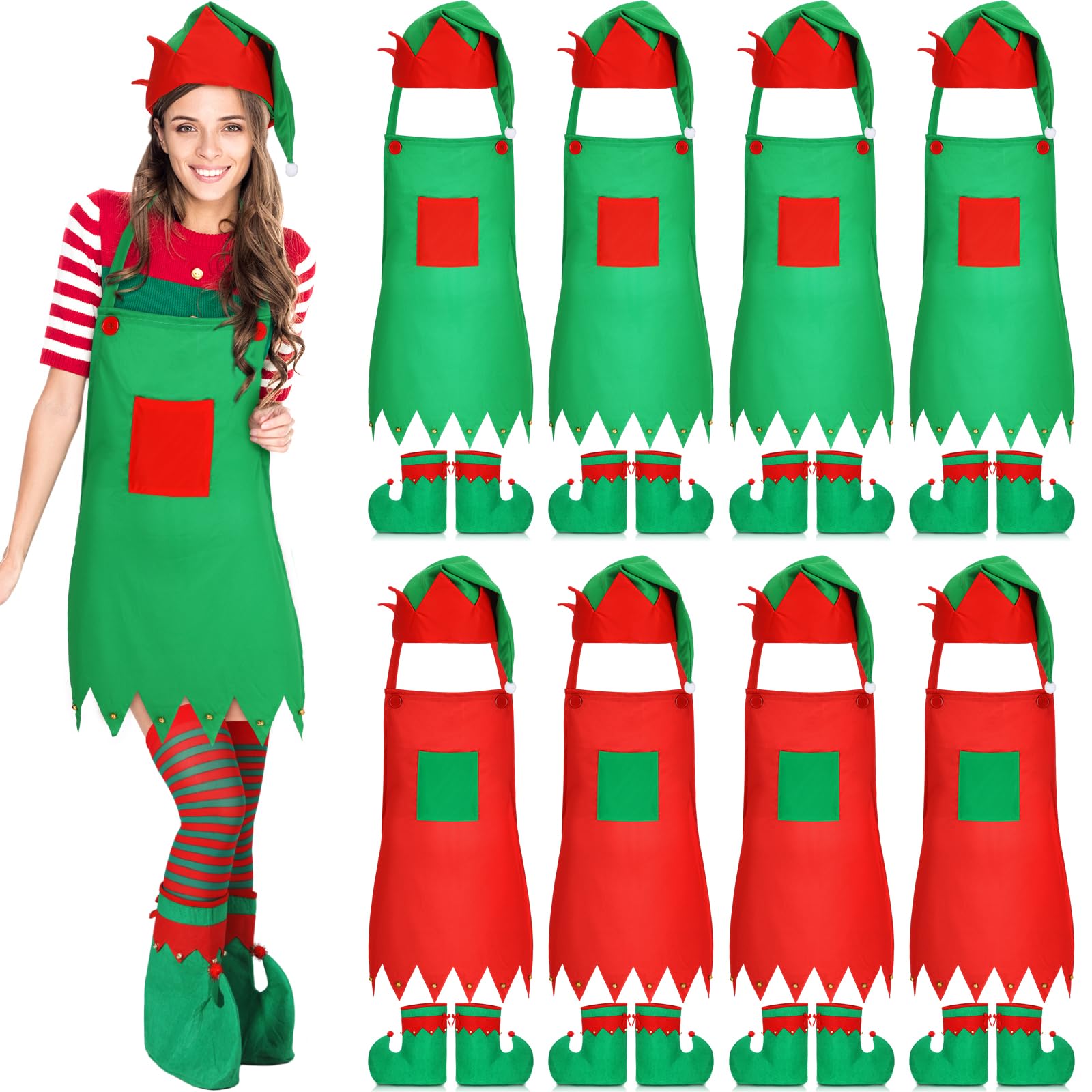 Amazon.com: Xtinmee 24 Pieces Christmas Elf Apron Women Costume Kits ...