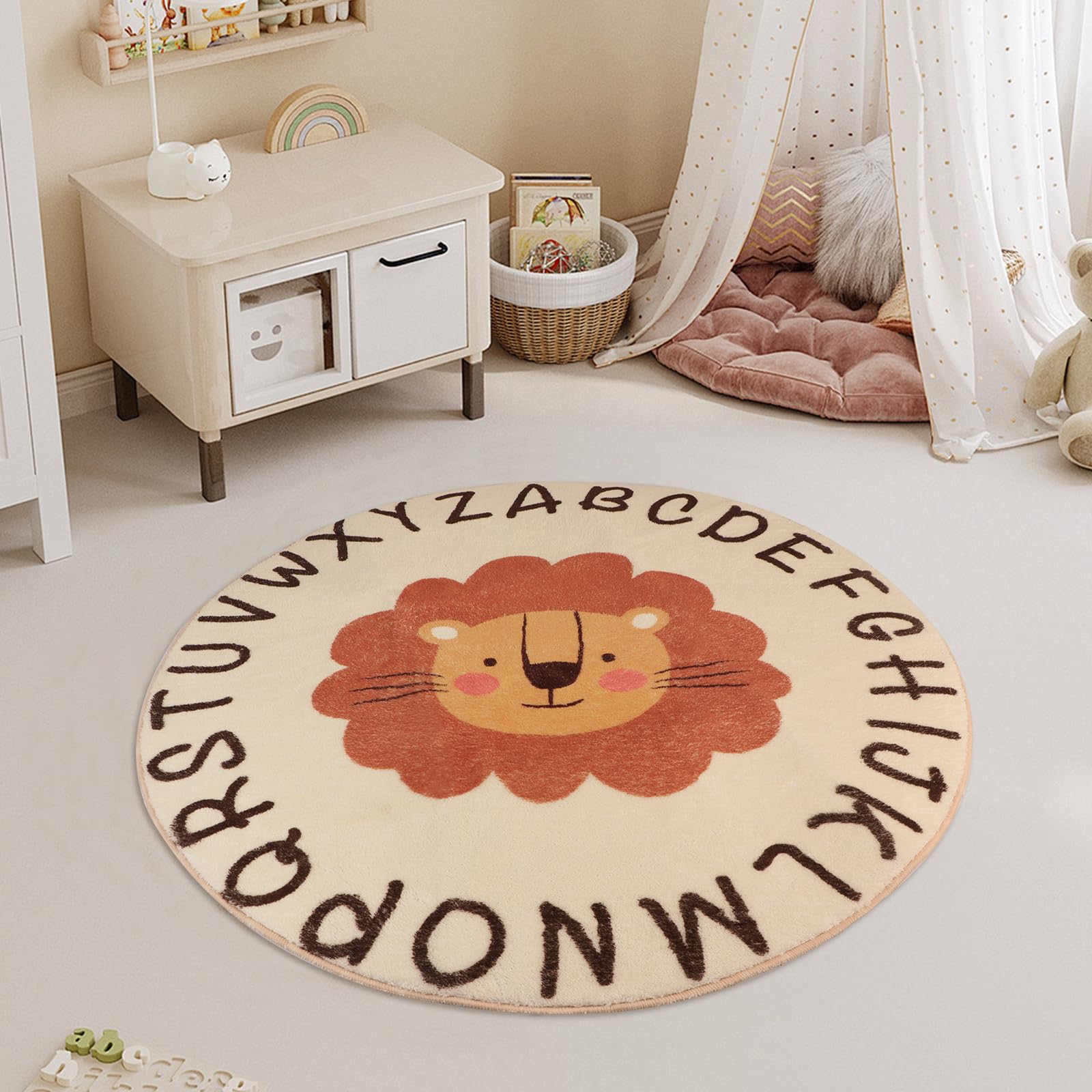 Amazon.com: 3ft Round Lion Rug, Soft Safari Nursery Rug, Educational ...
