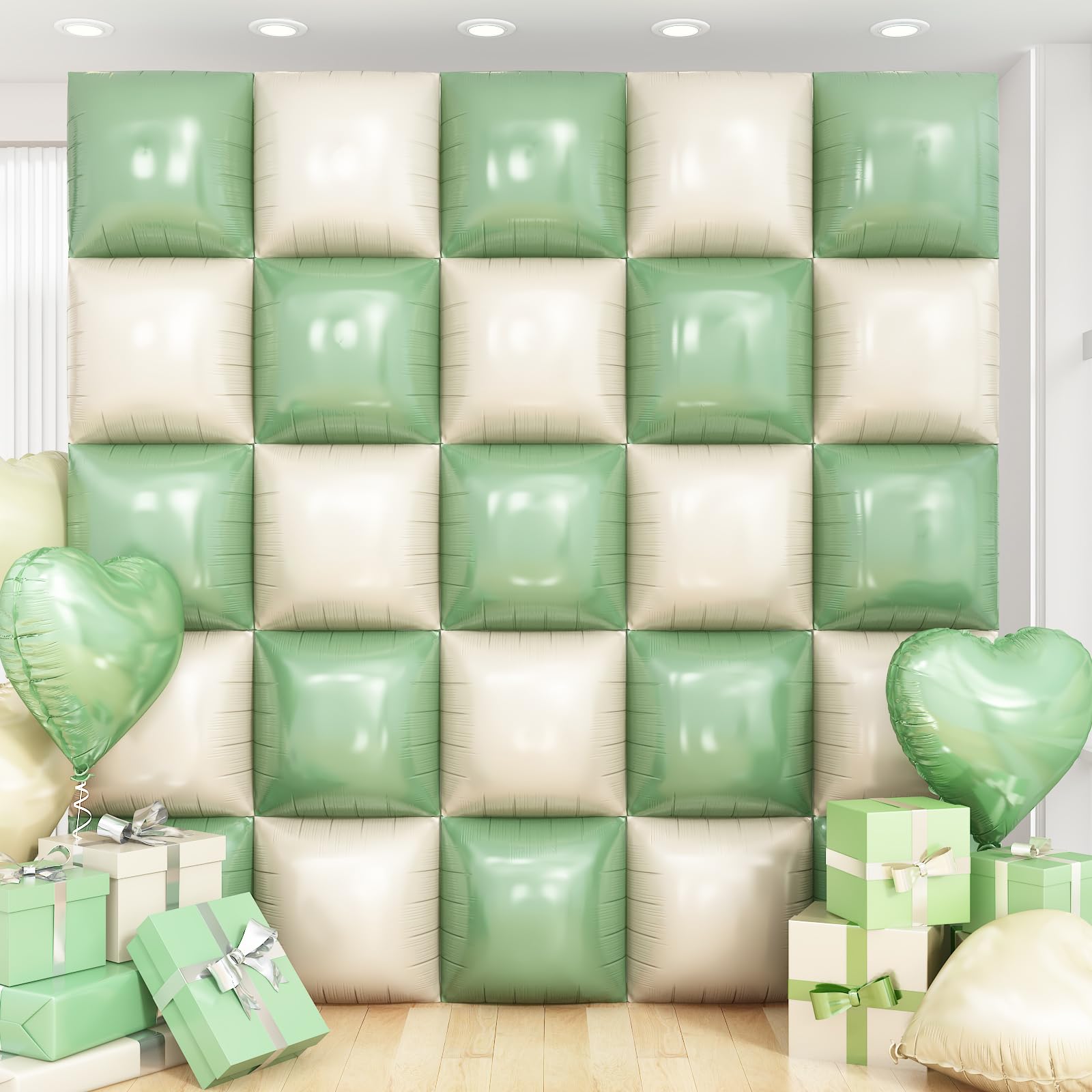 Amazon.com: Green White Square Foil Balloon Wall,25Pcs Double Sided ...