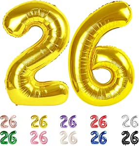 Amazon.com: Numbers 26 Balloons, 26 Balloons, 26th Gold Party ...