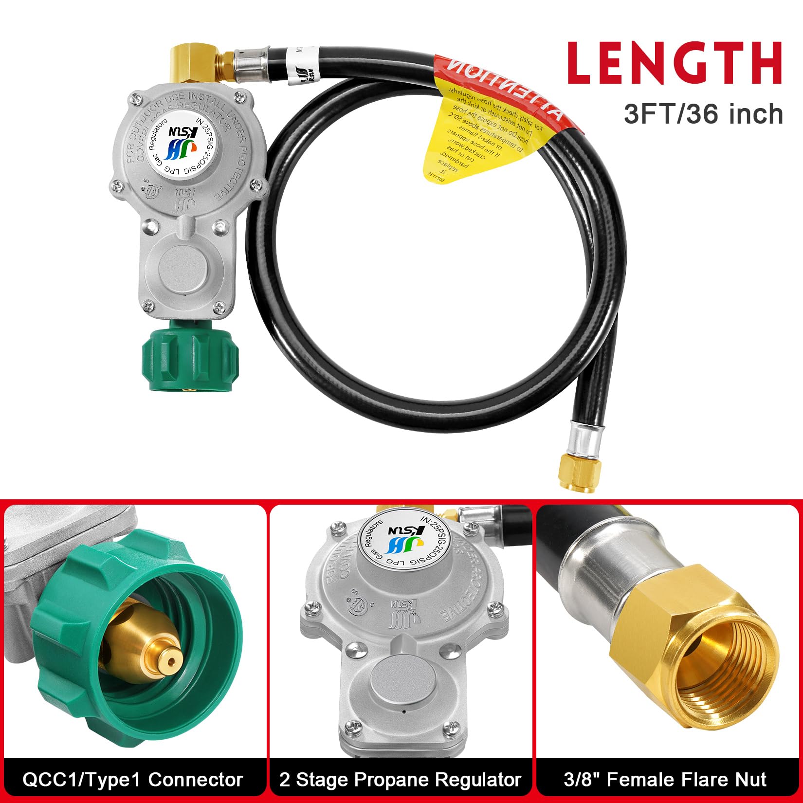 Azdele 5ft Two Stage Propane Regulator With Hose, Standard