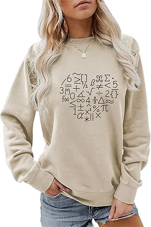 ESIKAH Math Heart Sweatshirt Women Heart Graphic Funny Math Teacher ...