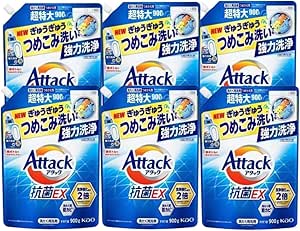 Amazon | アタック 抗菌EX 詰替え 900g 6袋 | ノーブランド品 | 液体洗剤