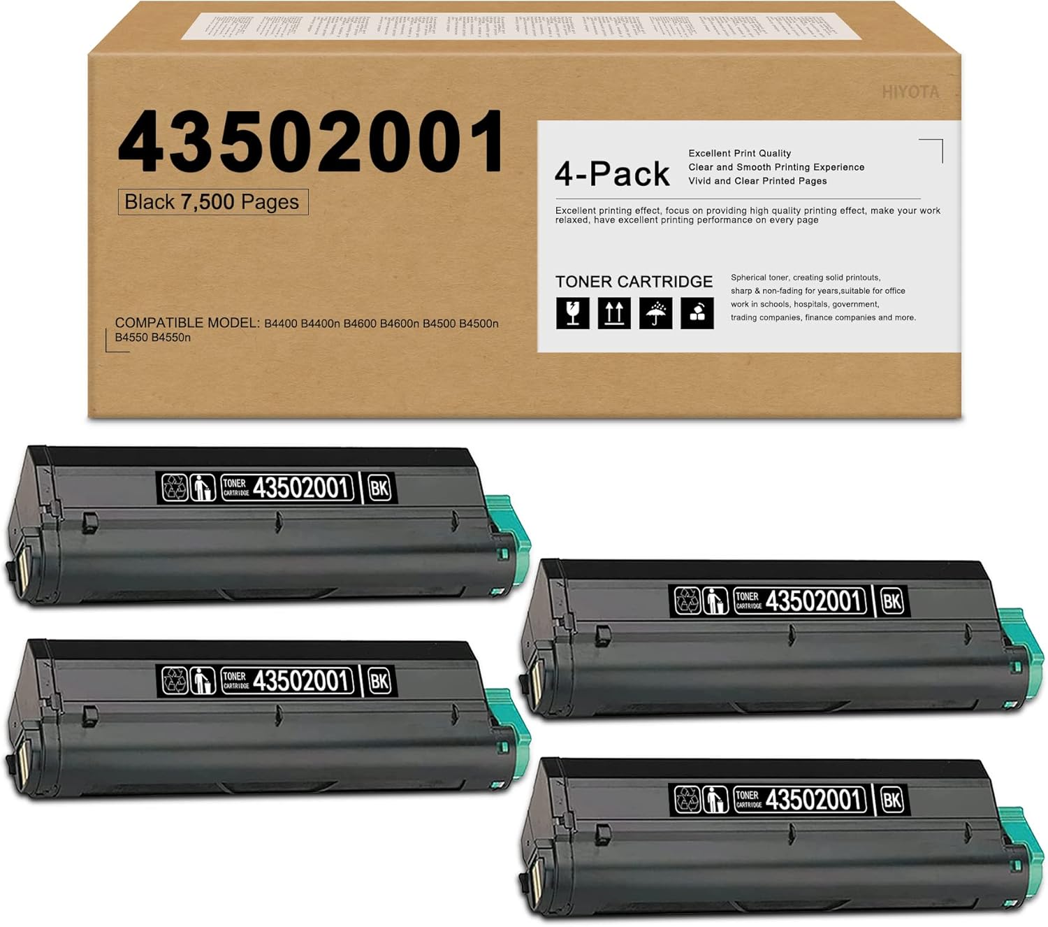 Amazon.com: HIYOTA B4400 43502001 Toner Cartridge (Black, 4 Pack ...