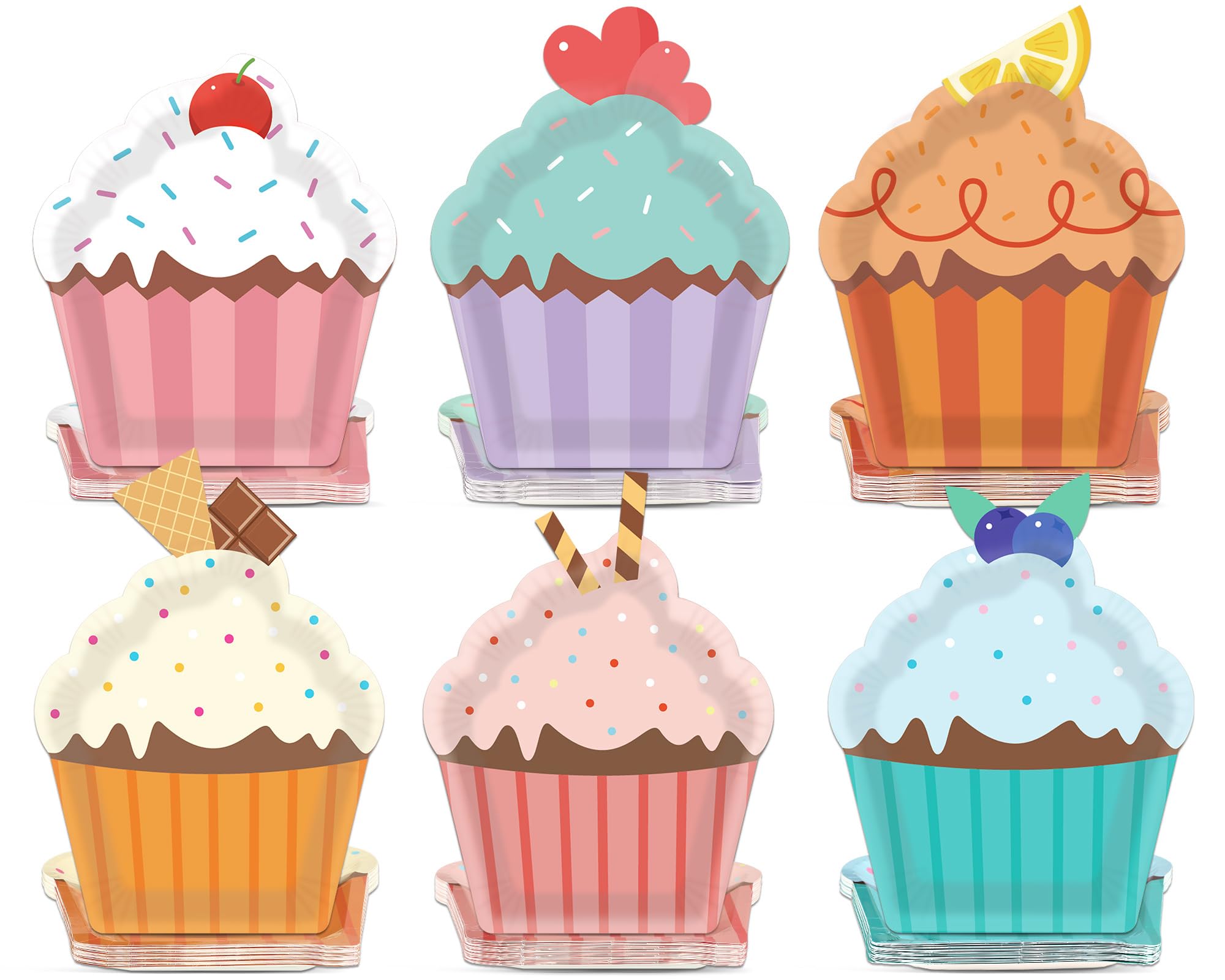 Amazon.com: 60 Pcs Donut Cupcake Party Plates Cake Shaped Disposable ...