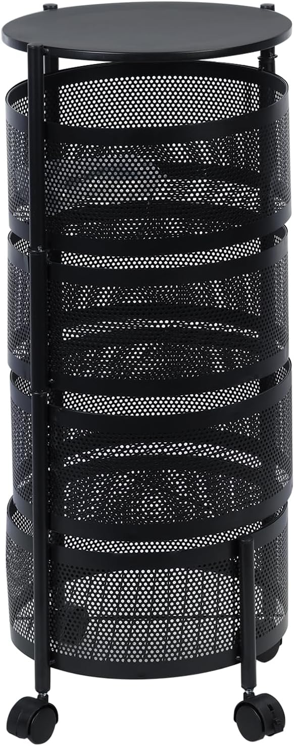 cadciehe Kitchen Storage Cart, Circular Rotating Basket, Large Storage ...