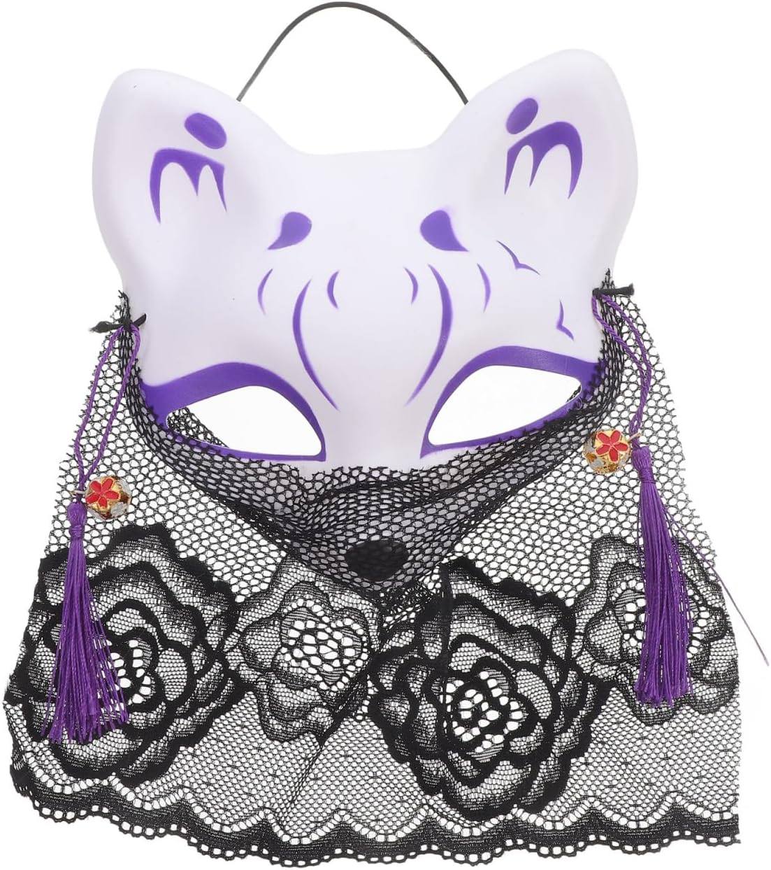 Amazon.com: ibasenice Purple Kitsune Half-Face Fox Mask with Lace Veil ...