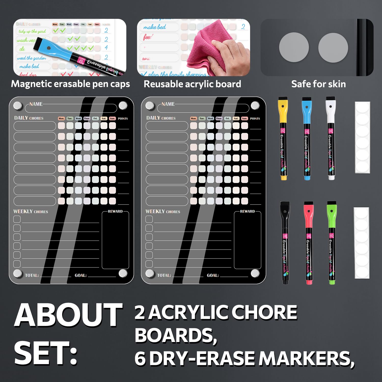 Magnetic Chore Chart for Kids 2 Pcs, 2030 cm Acrylic Reward Charts for ...
