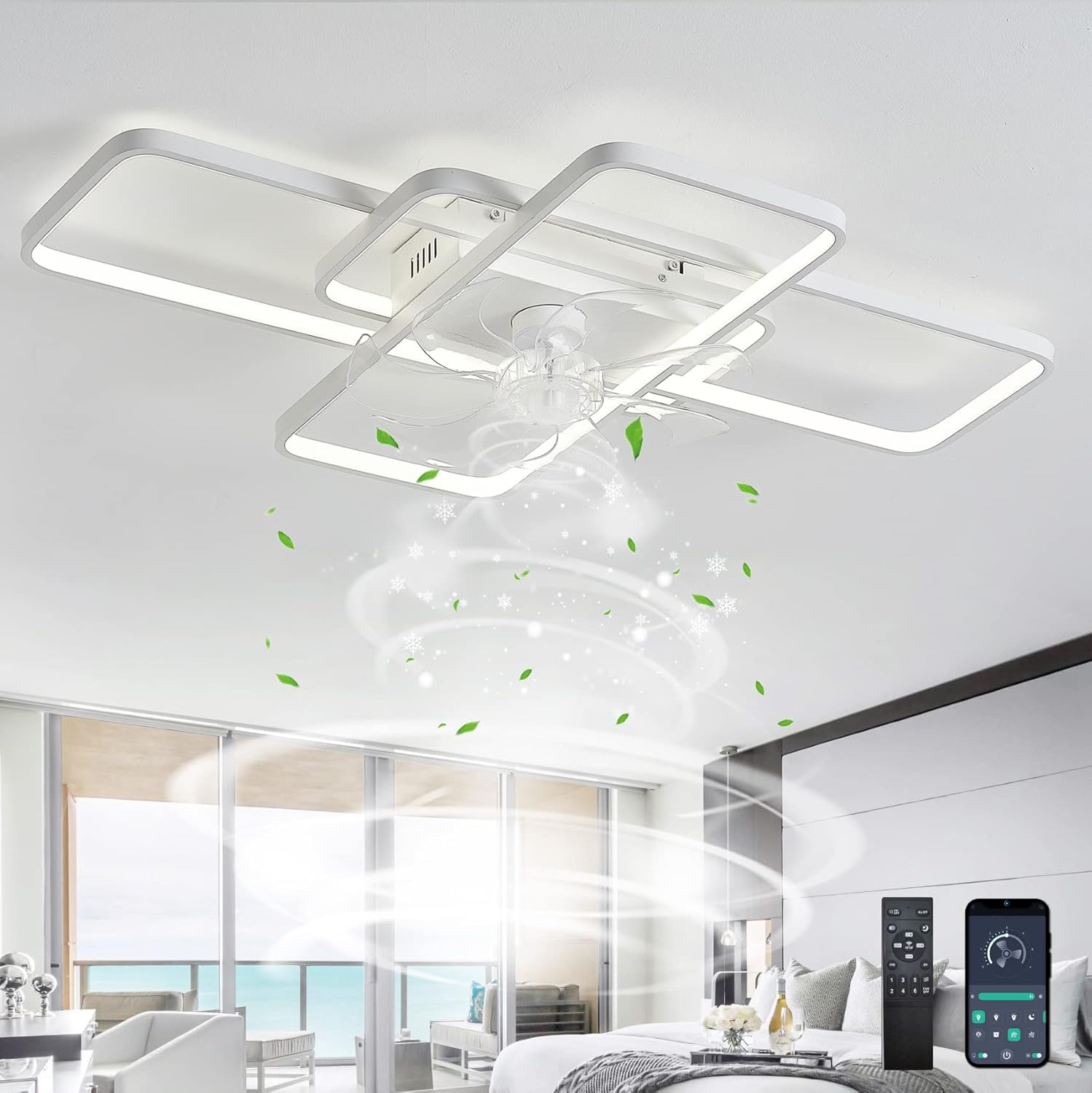 150W Ceiling Fans with Lamps and Remote Control Ceiling Light with ...