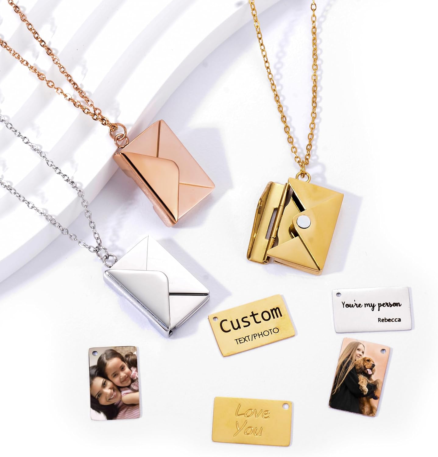 Amazon.com: Amerixun Custom Envelope Necklace with Message or Photo ...