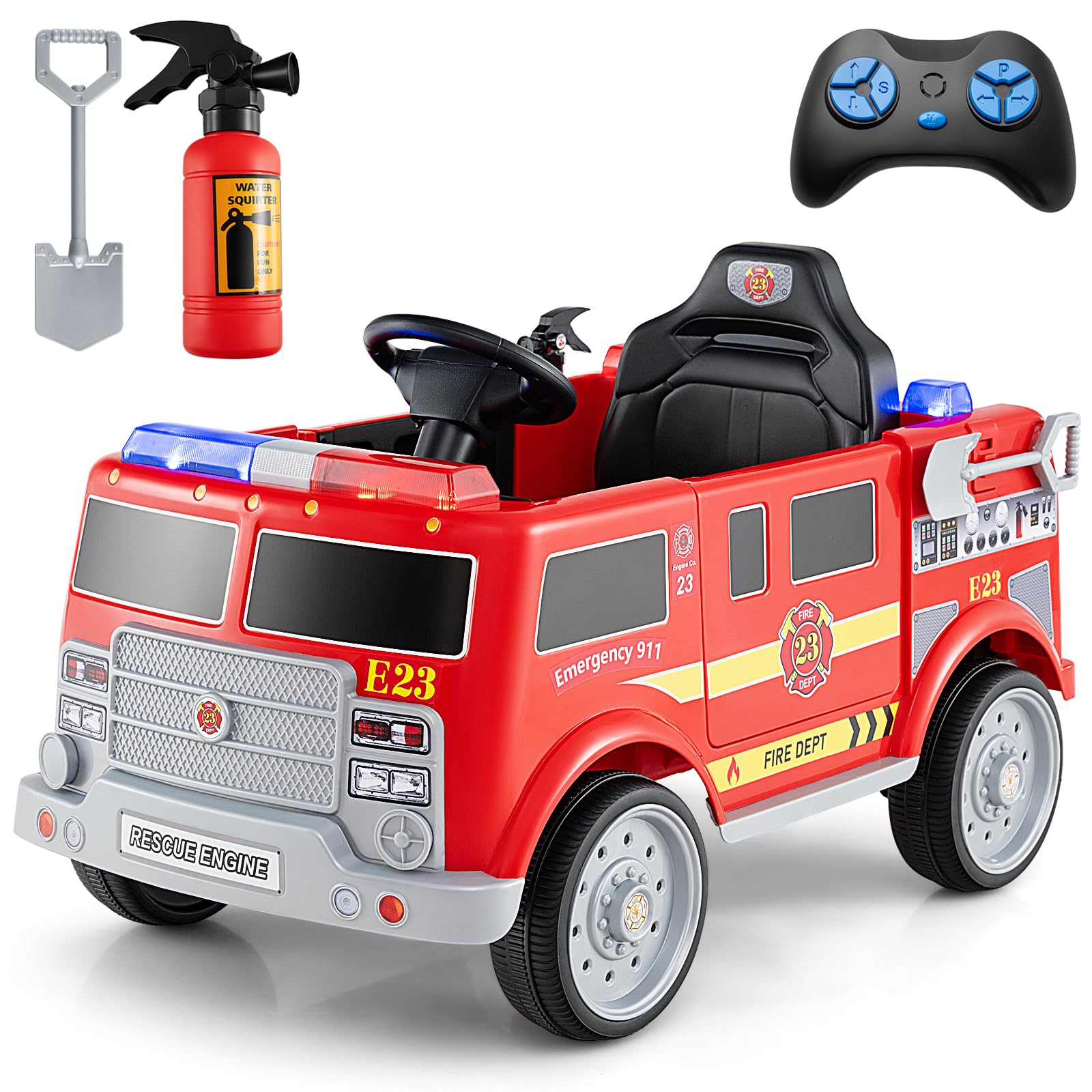 Amazon.com: Costzon Kids Ride on Fire Truck, 12V Battery Powered Fire ...