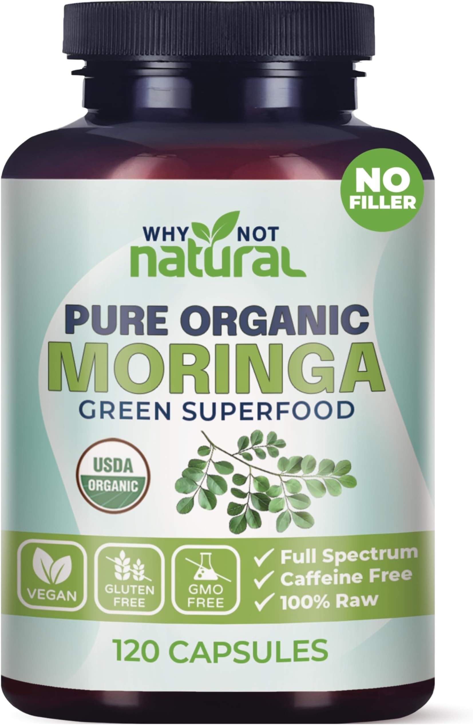 Amazon.com: Why Not Natural Organic Moringa Pure Capsules - Green superfood Powder Supplement ...