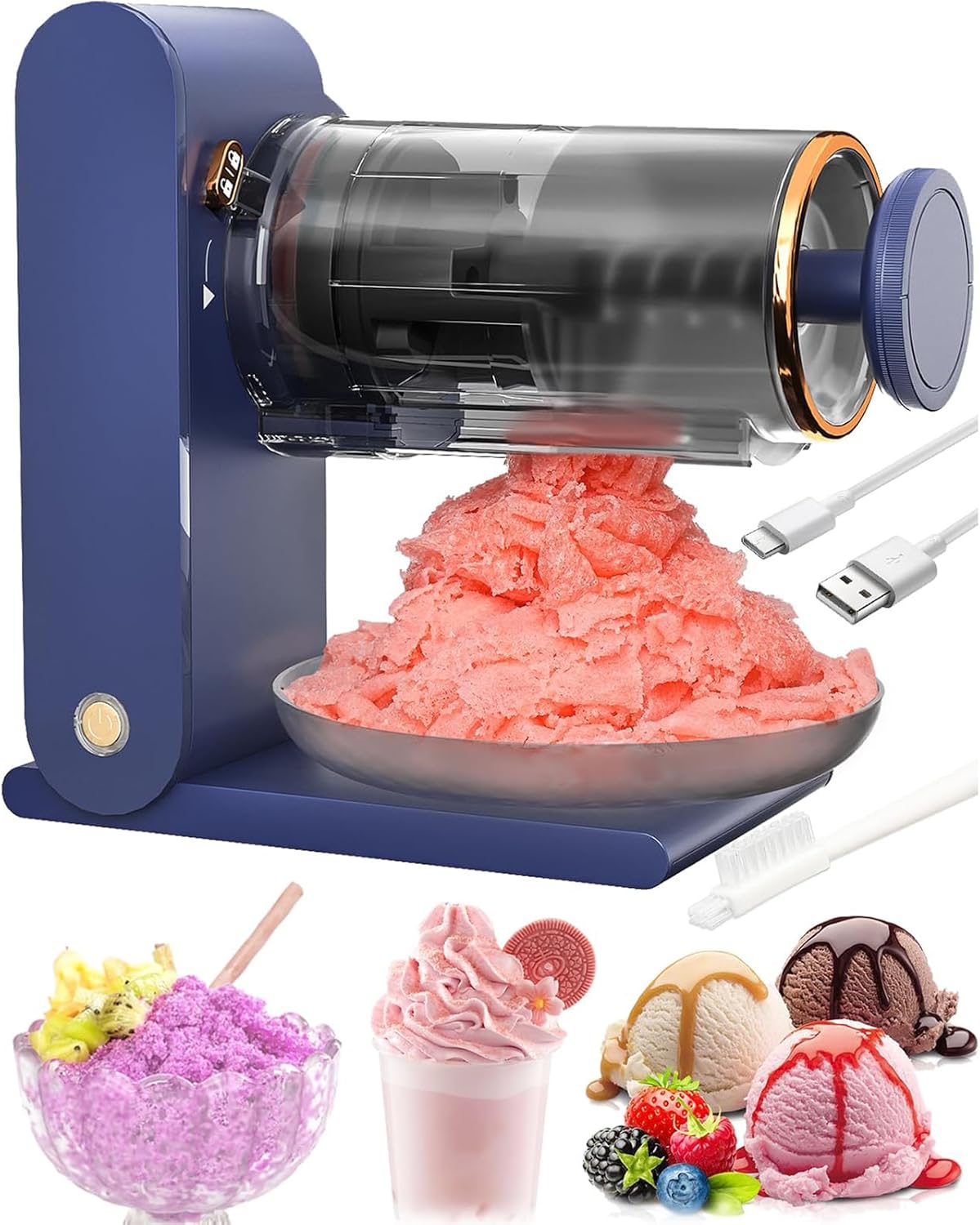 Electric Shaved Ice Machine, Rechargeable Snow Cone Maker with 2 ...