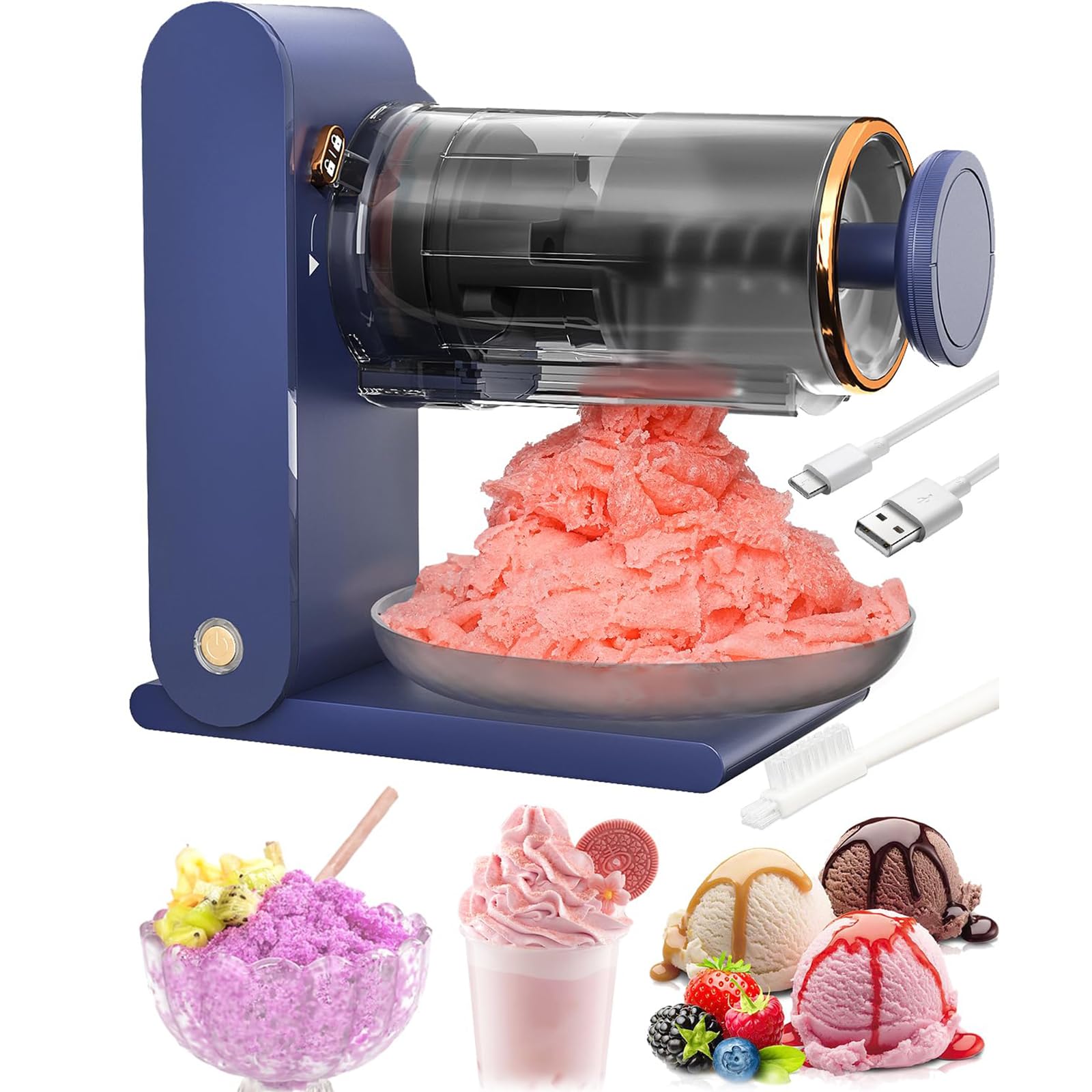 Electric Shaved Ice Machine, Rechargeable Snow Cone Maker with 2 ...
