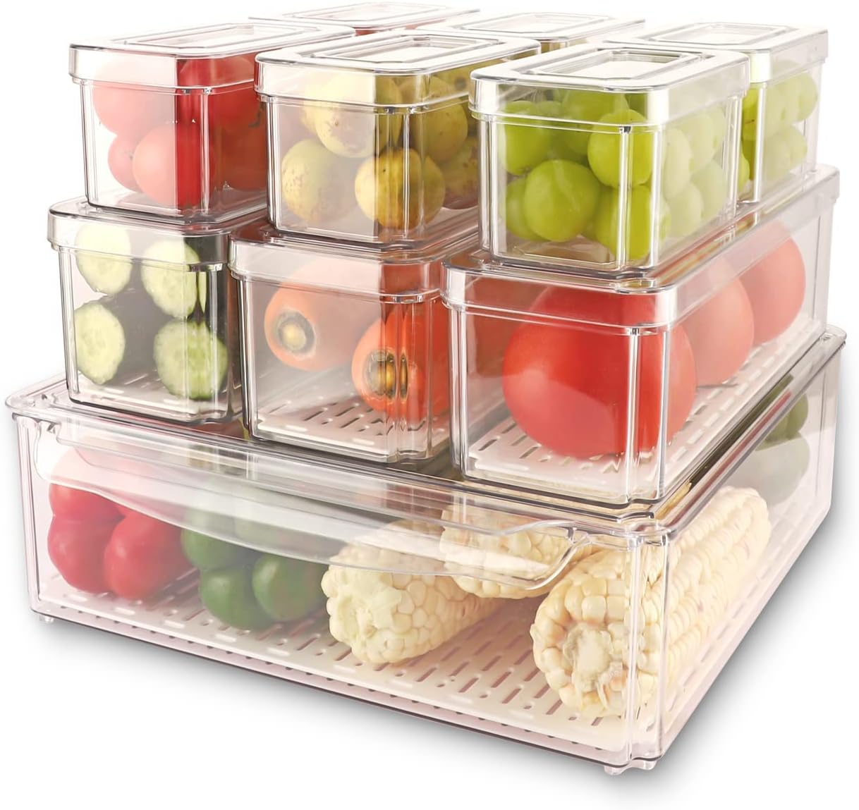 10 Pack Clear Fridge Organiser, 3 Size Stackable Refrigerator Organiser ...