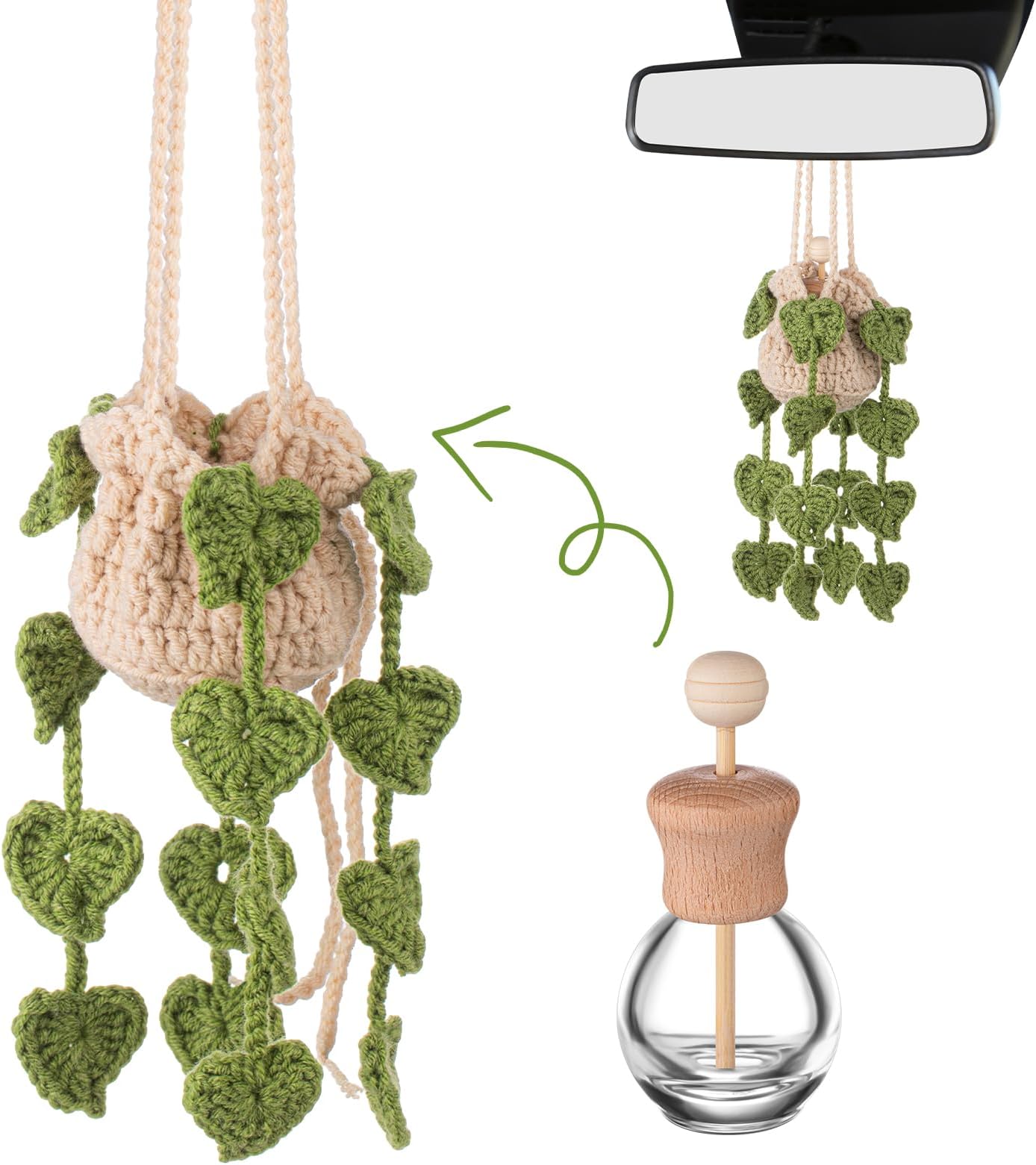 Amazon.com: Crochet Hanging Plant Car Air Freshener - Cute Potted Plant ...