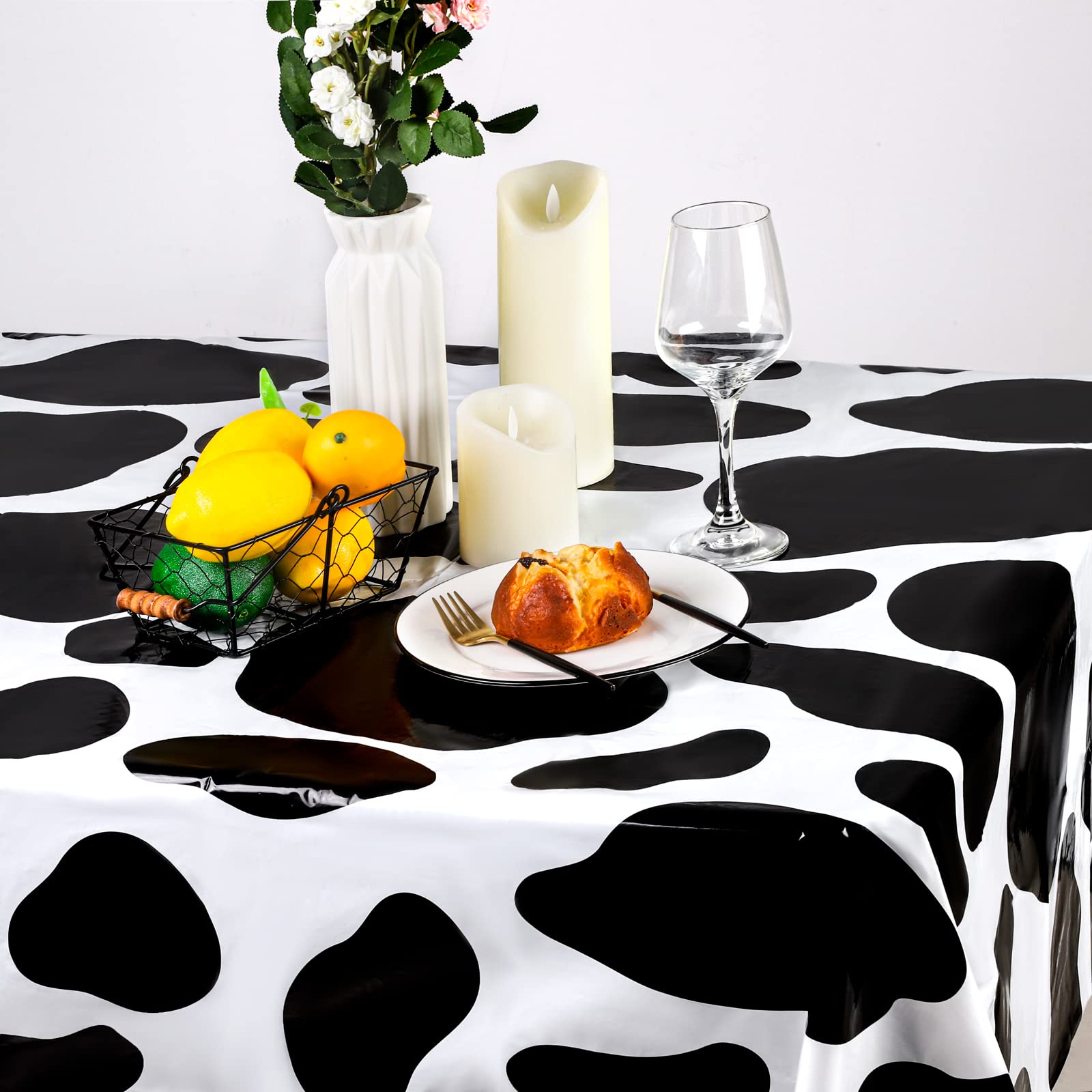 Snapklik.com : Durony 2 Packs Cow Print Tablecloth 108 X 54 Inch Black ...