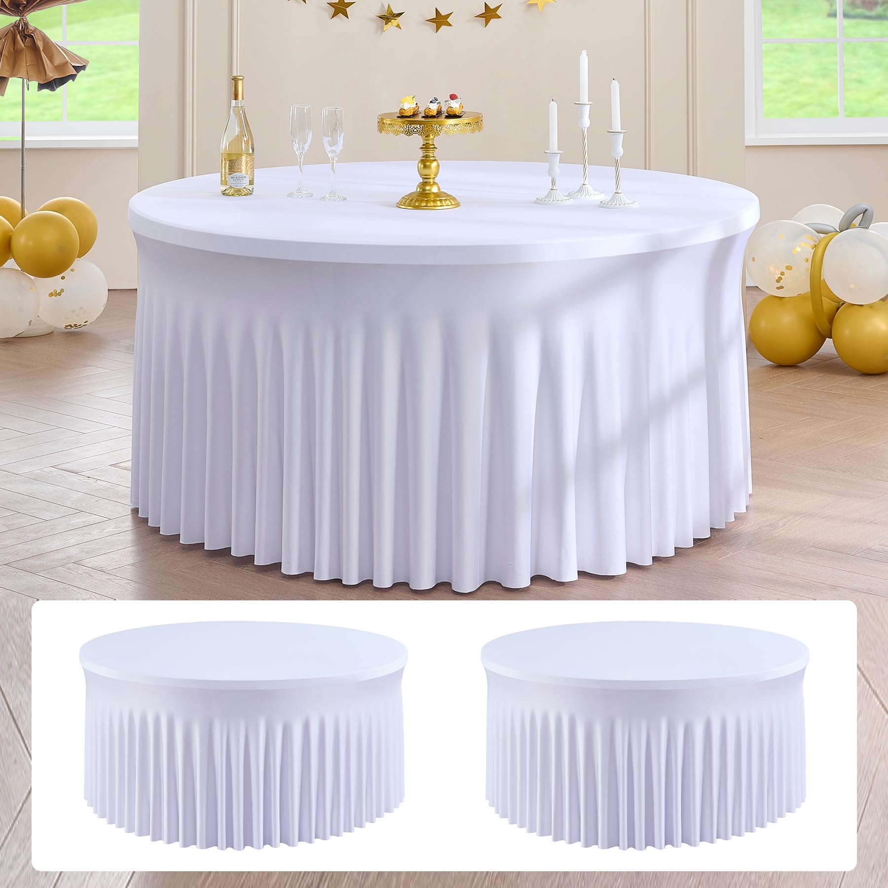 Snapklik.com : 2 Pack White Round Spandex Tablecloth 72 in,Wrinkle Free ...