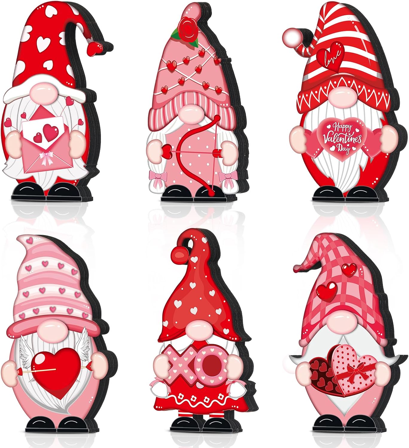 Amazon.com: 6 Pcs Valentine's Day Wooden Gnome Table Decor Pink Red ...