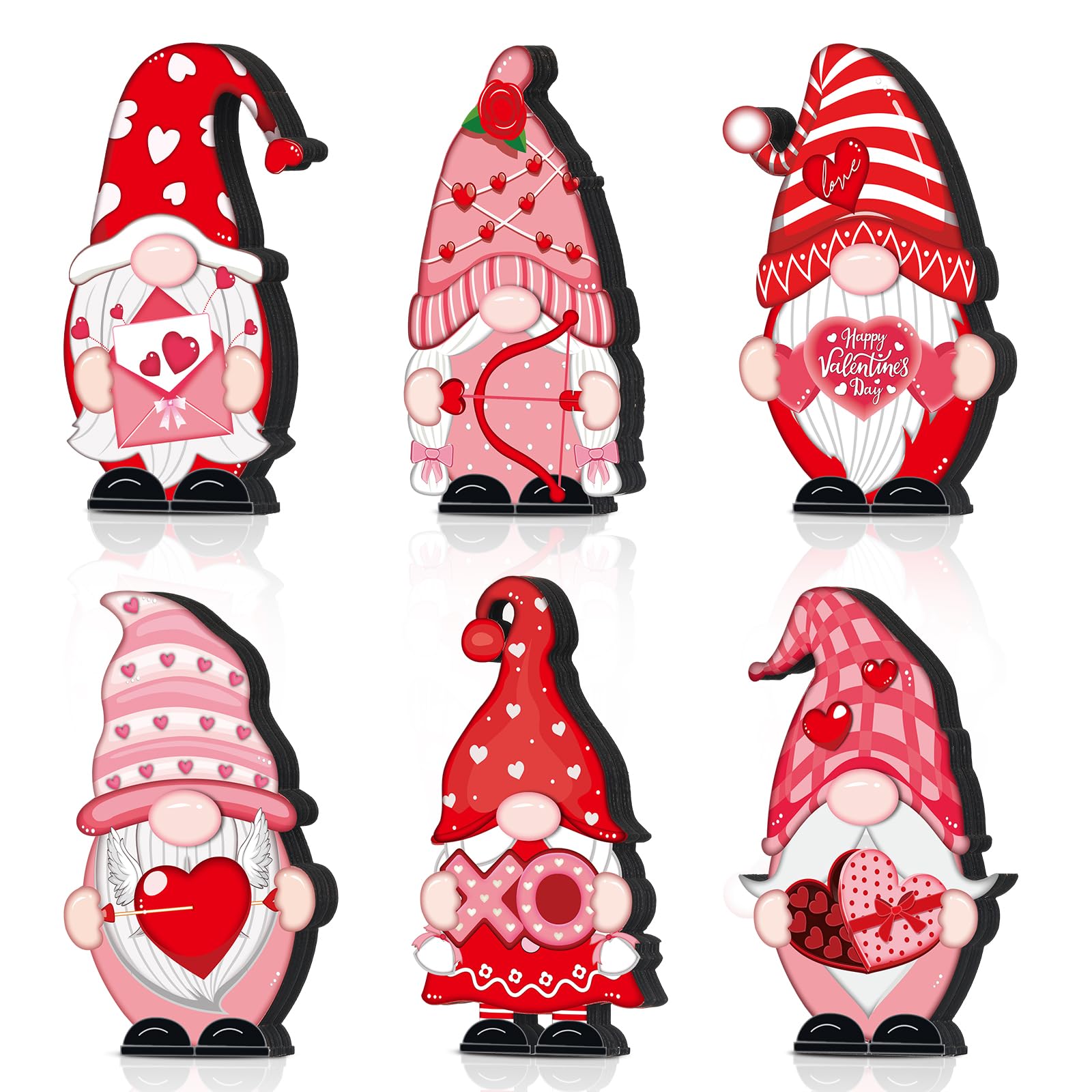 Amazon.com: 6 Pcs Valentine's Day Wooden Gnome Table Decor Pink Red ...