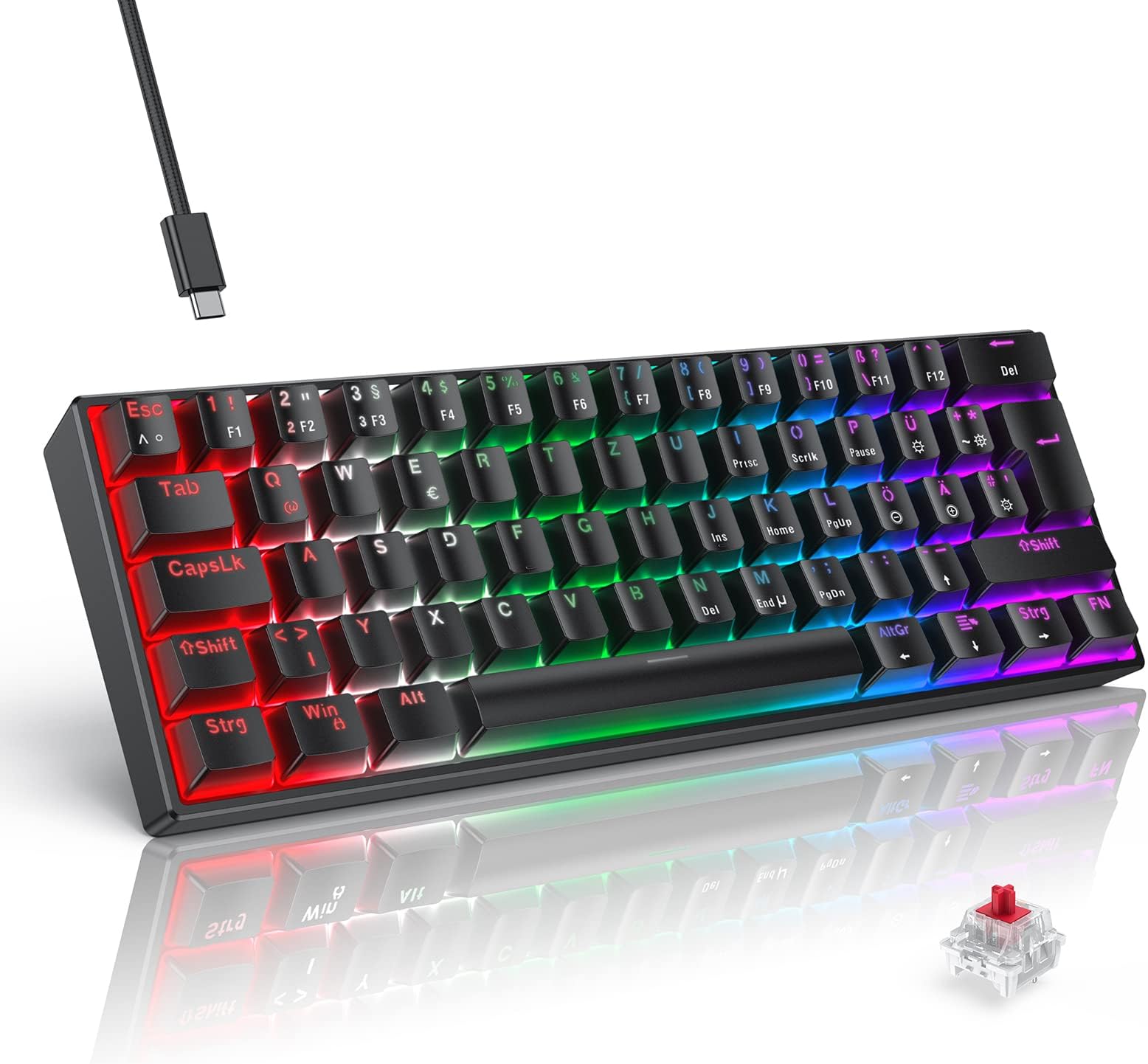 TMKB T68 Gaming Tastatur,60% Kabellos Mechanische RGB Tastatur mit ...