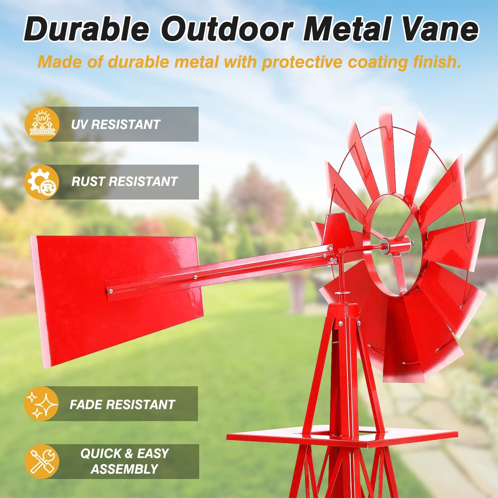 8FT Ornamental Wind Mill Backyard Garden Heavy Metal Weather Vane 4 ...
