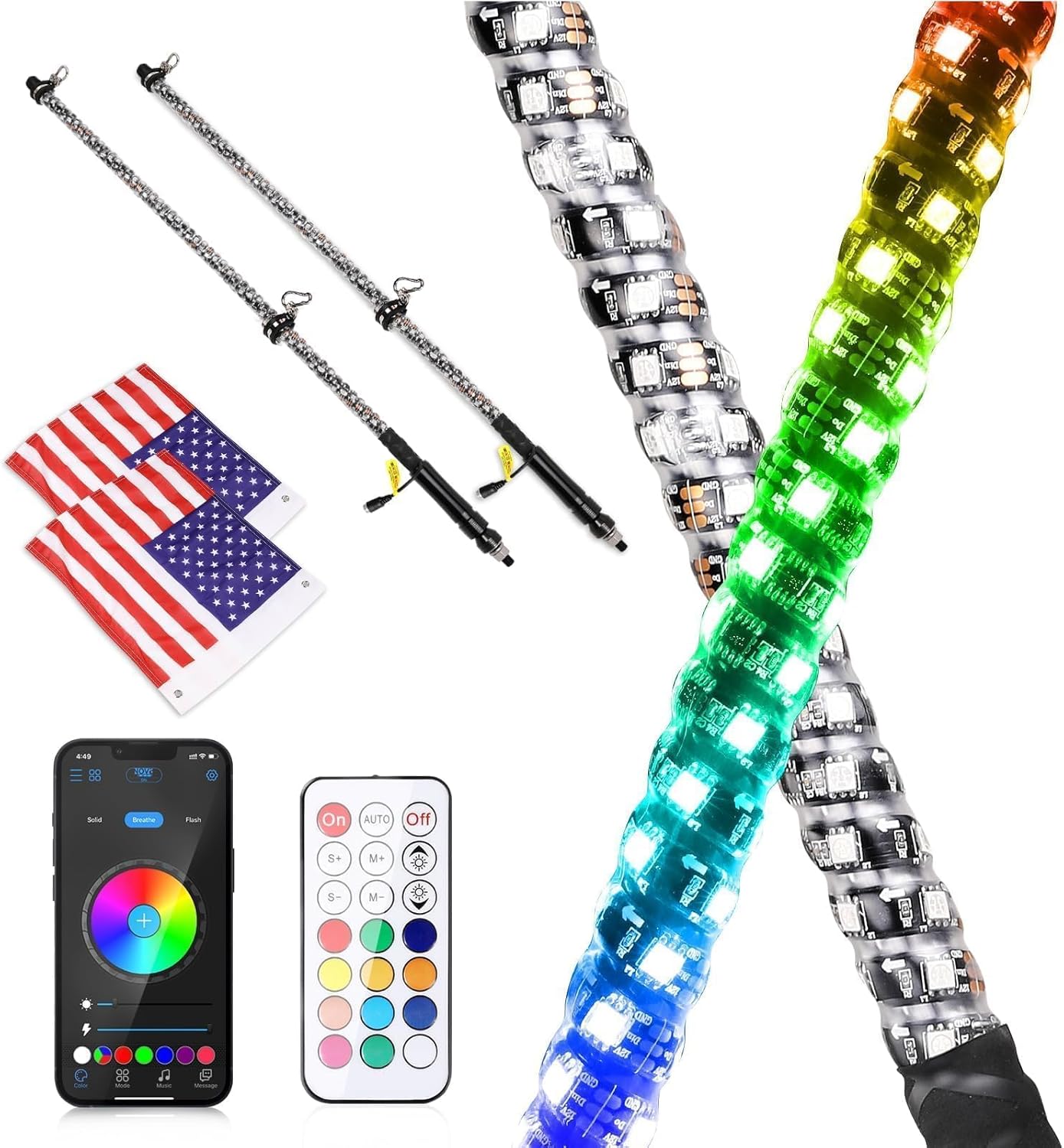 Amazon.com: LED Whip Lights, AKD Part 2PCS 3FT RGB Lighted Whips ...