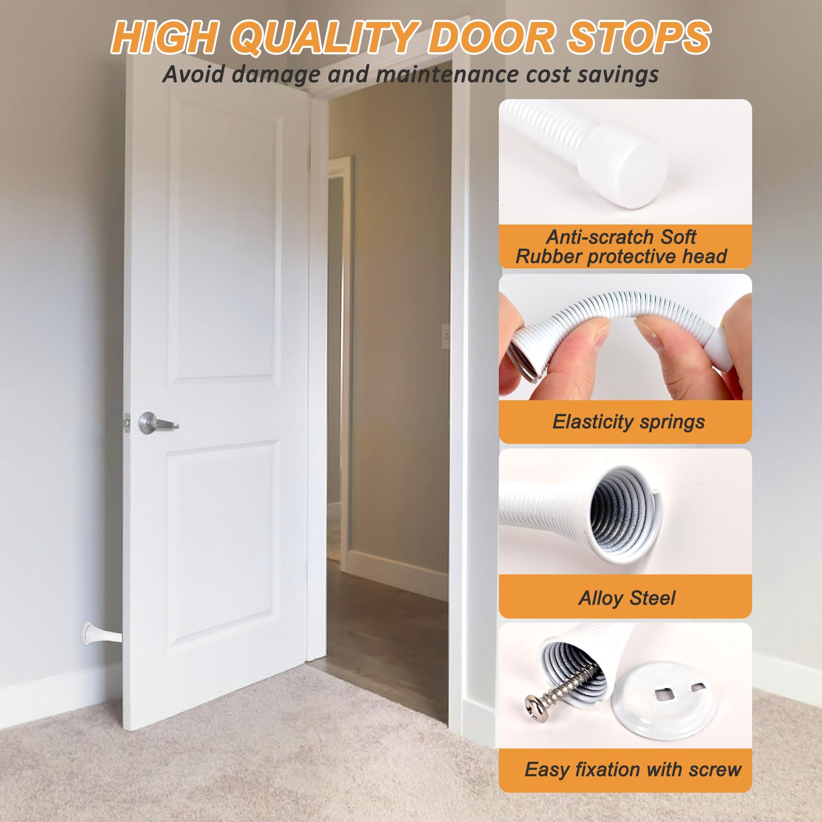 Snapklik.com : Spring Door Stoppers, 12 Pack Door Stops Wall Protector ...