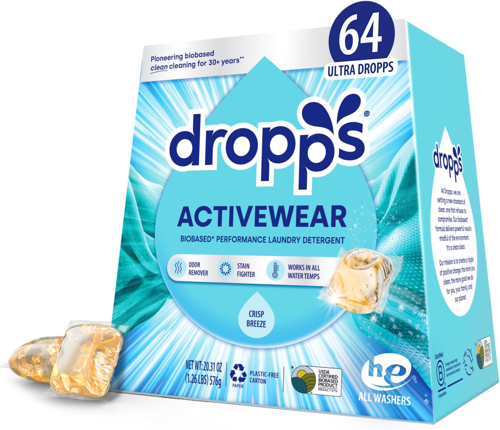 Amazon.com: Dropps Odor & Stain Biobased Power Laundry Detergent Pods ...