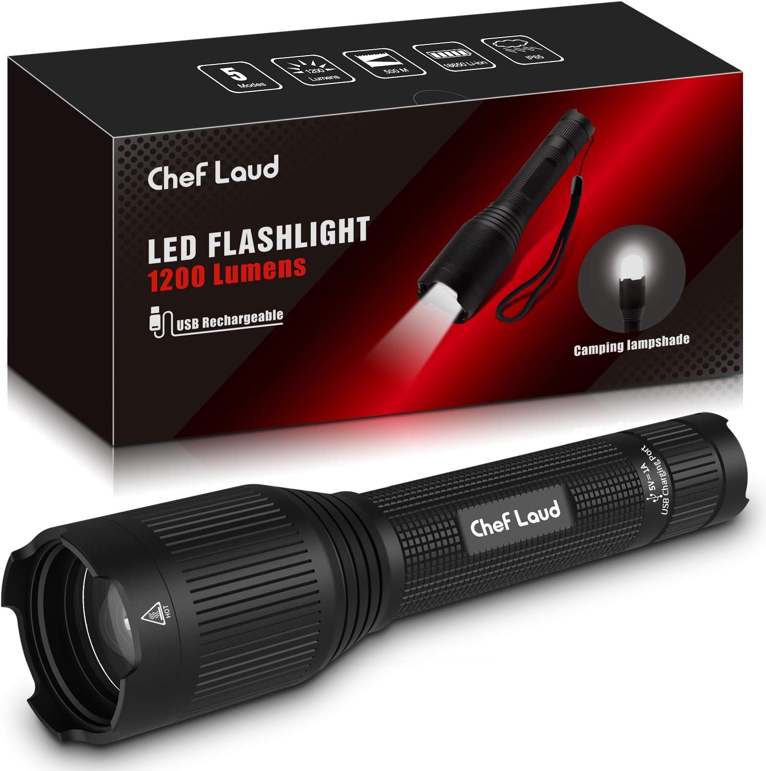 morpilot Cheflaud LED Torch USB Rechargeable Tactical Flashlight 1200 ...