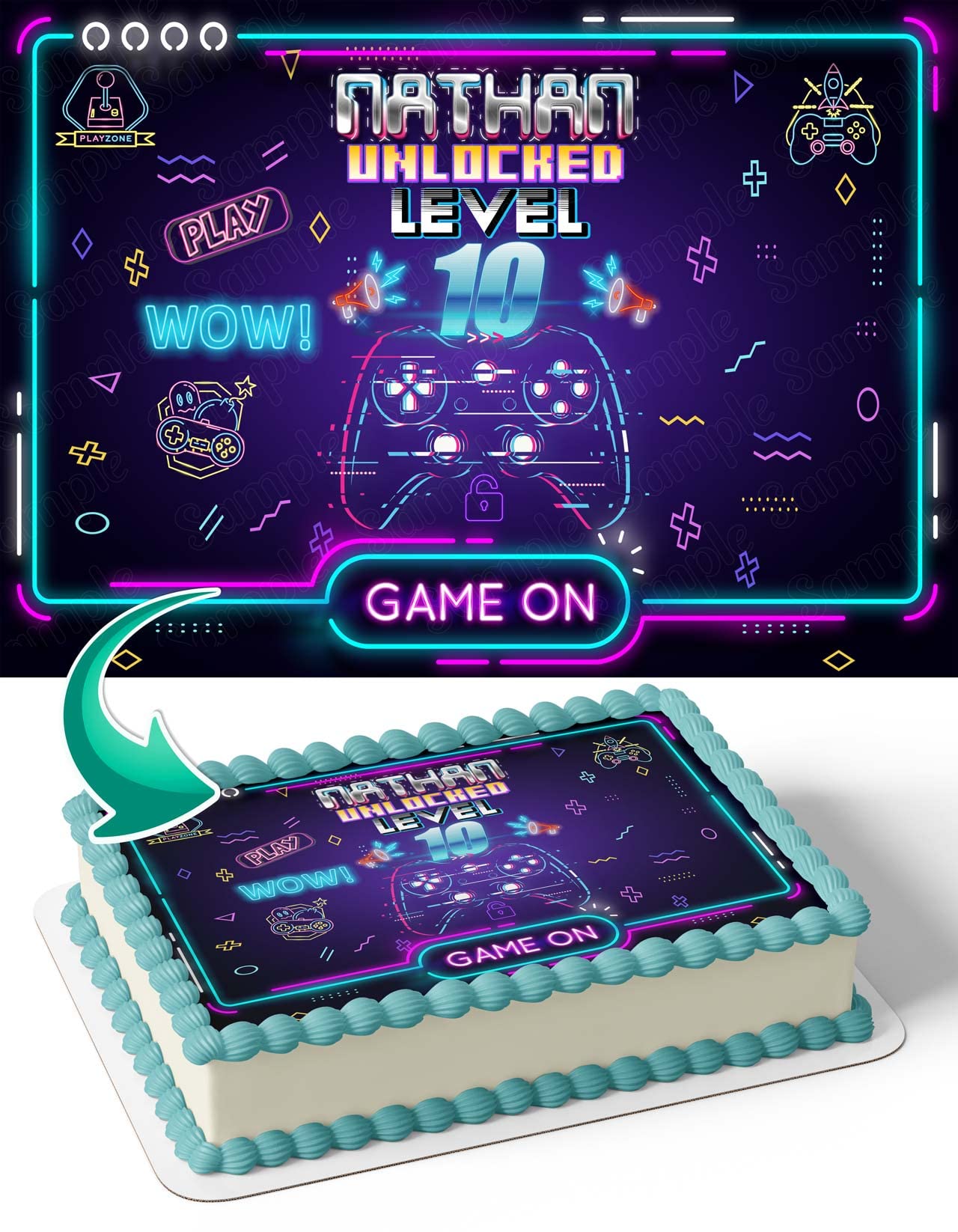 Amazon.com: CAKECERY Level Unlocked Gamer GM Edible Cake Image Topper ...
