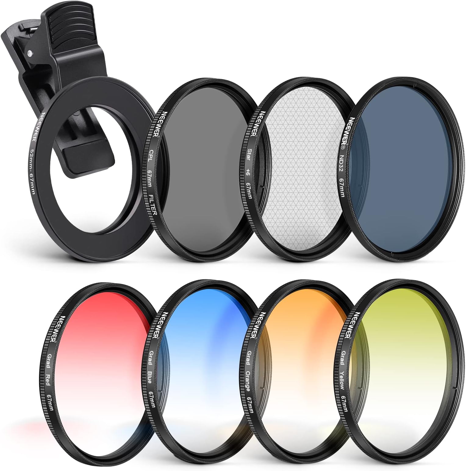 Buy NEEWER 67mm Clip On Filters Kit for Phone & Camera, CPL, ND32, Star ...