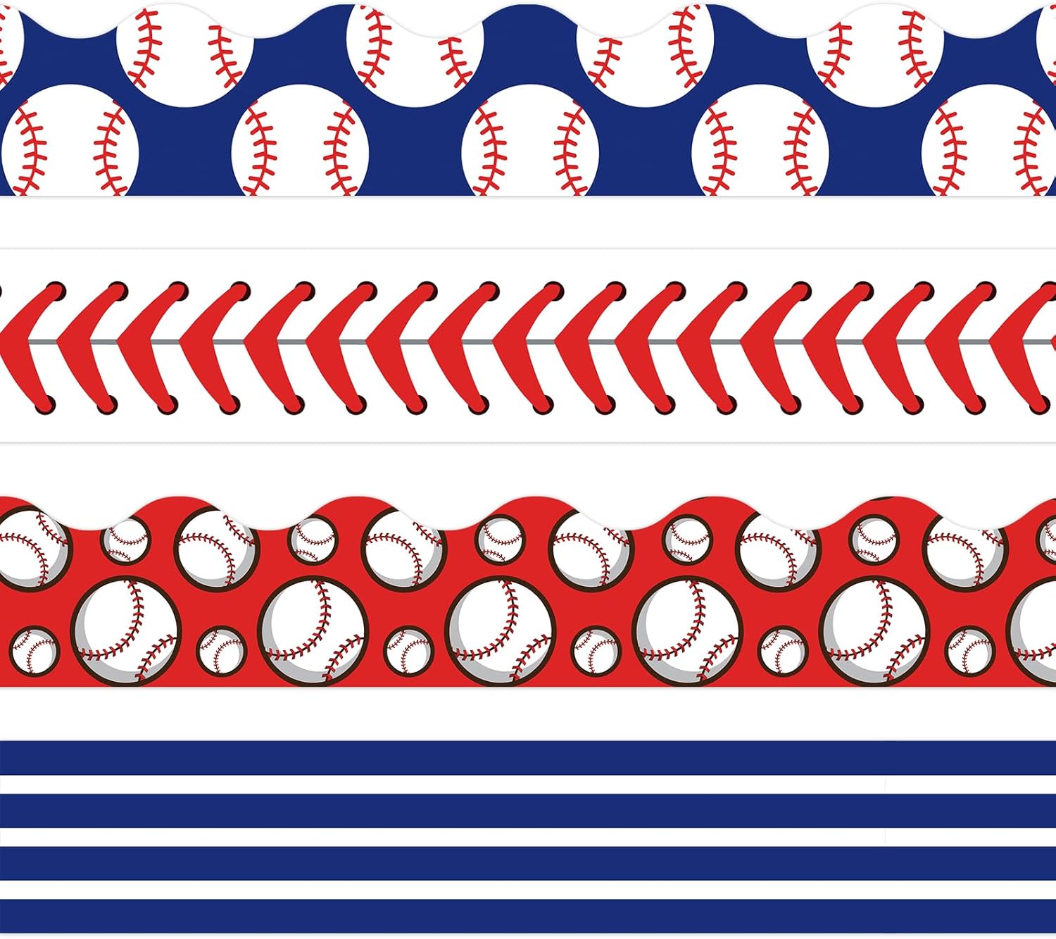 Amazon.com: Whaline 69 Ft Baseball Bulletin Board Borders Red Blue ...