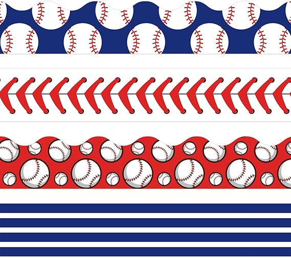Amazon.com: Whaline 69 Ft Baseball Bulletin Board Borders Red Blue ...