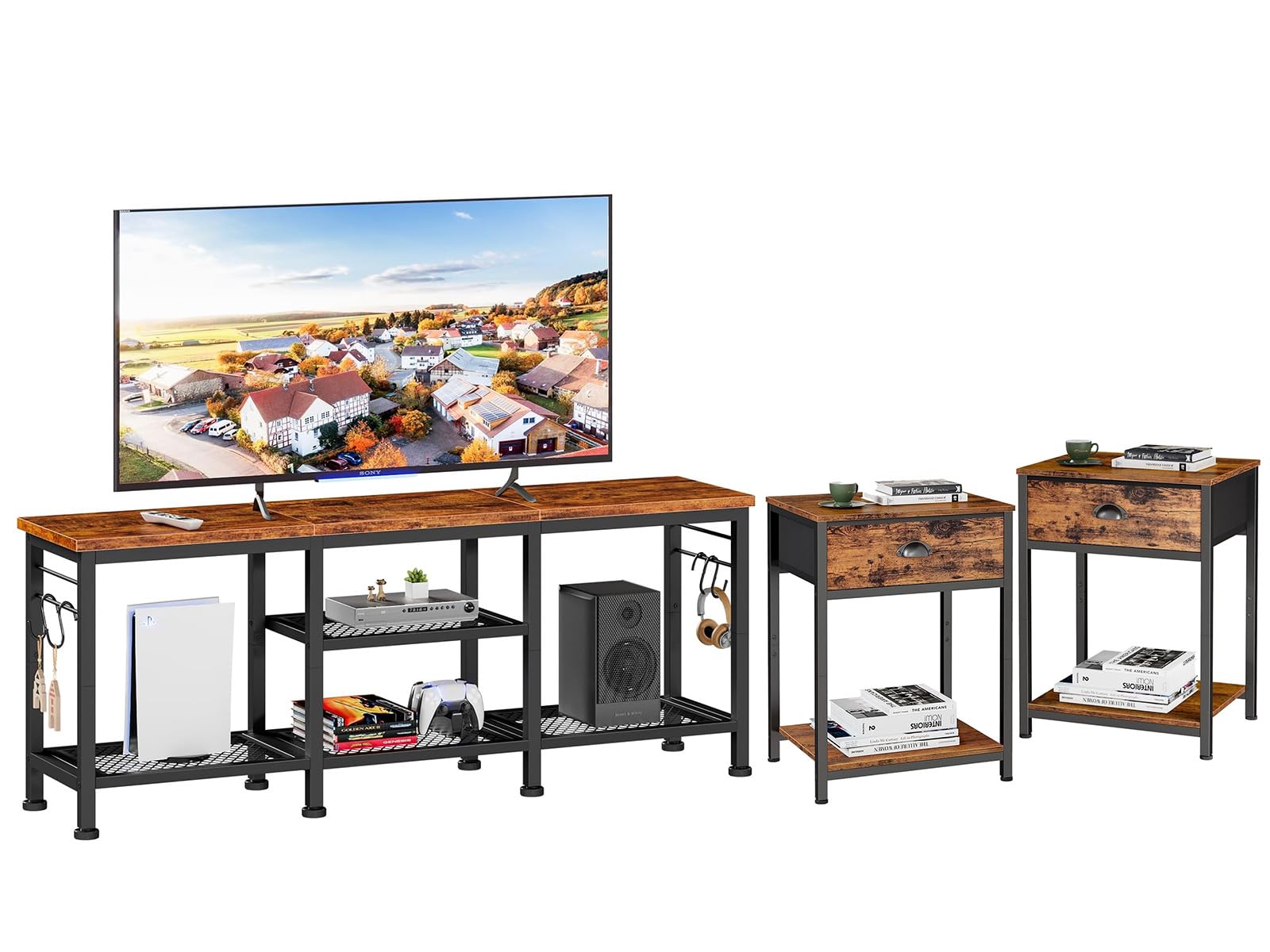 Amazon.com: Furologee End Table with Storage Shelf and Fabric Drawer ...