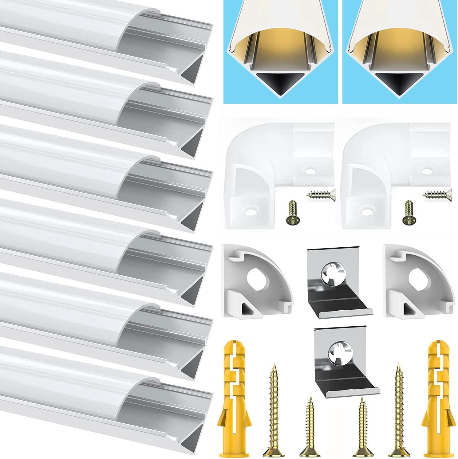 Chesbung Led Aluminum Channel, 6 Pack 1Meter/3.3ft V-Shape Led Aluminum ...