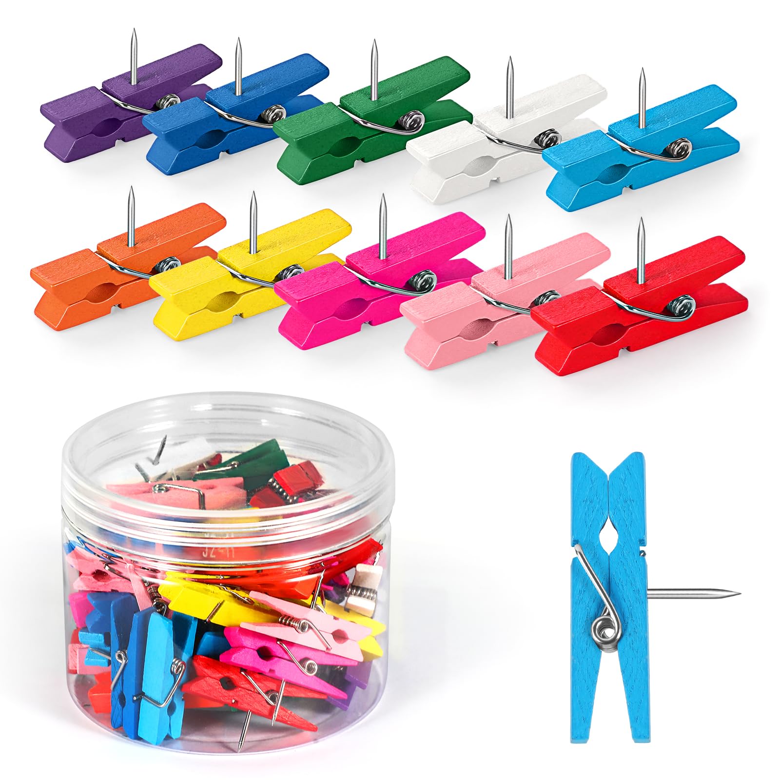 Amazon.com: GOOLADA 10 Colors Wooden Push Pin Clips 50pcs Colorful Cute ...