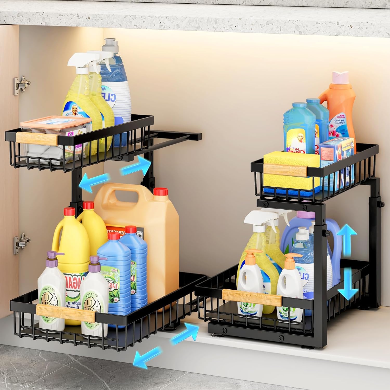 2 Pack Kitchen Storage & Organisation, 2 Tier Under Sink Organiser ...