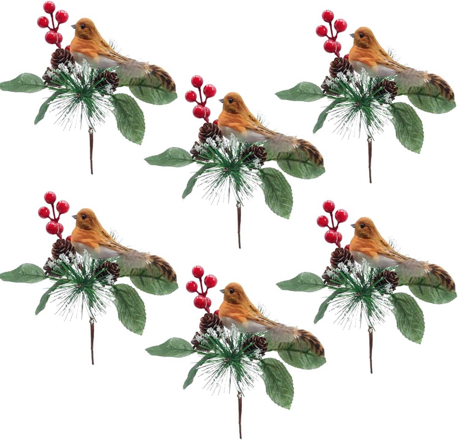 KKSTY Pack of 6 Artificial Christmas Picks Sprays Red Berry Stems with ...
