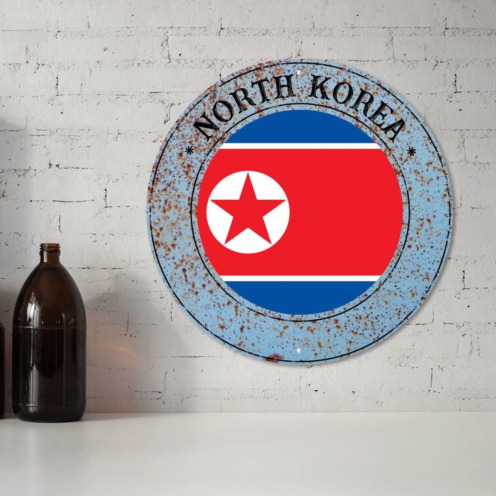 North Korea Flag Round