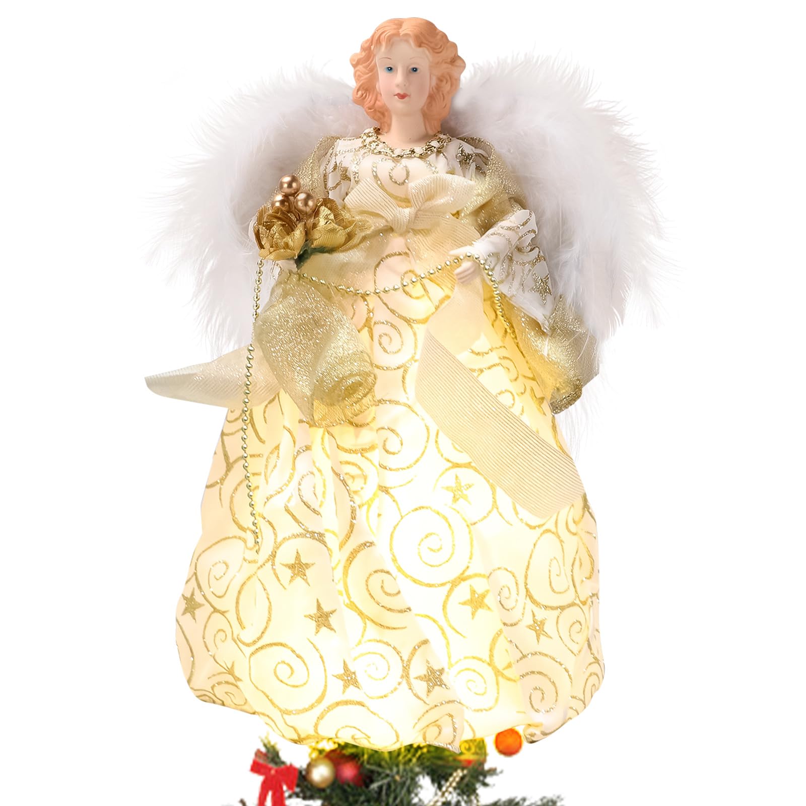Amazon.com: Yallmie 12 Inch Christmas Angel Tree Topper with Lights ...