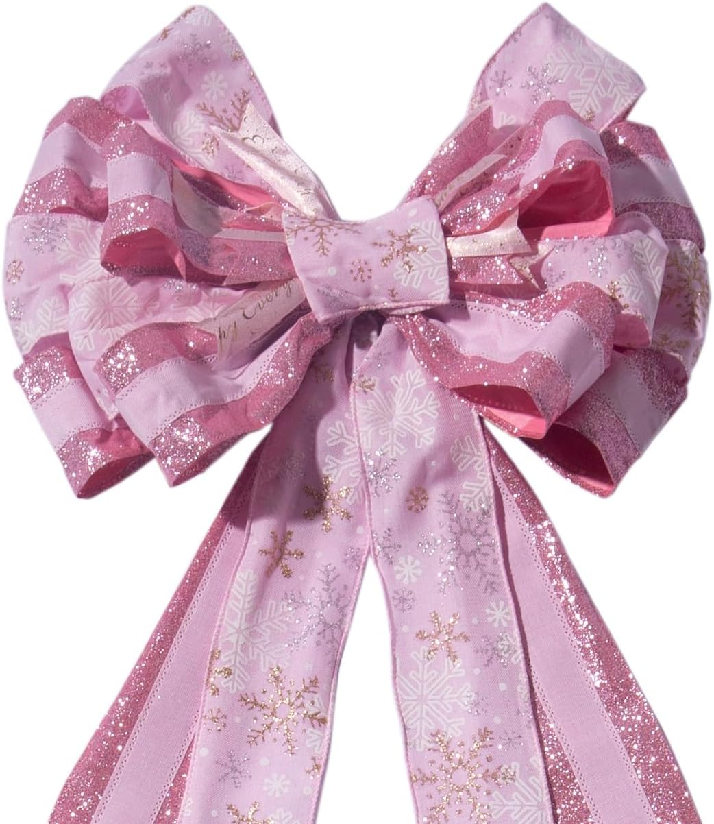 Amazon.com: Christmas Tree Topper Bow Flower, Glitter Mesh Ribbon ...