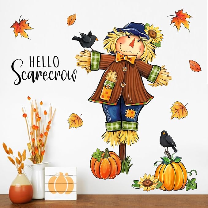 Amazon.com: Mfault Fall Hello Scarecrow Wall Decals Stickers, Autumn ...