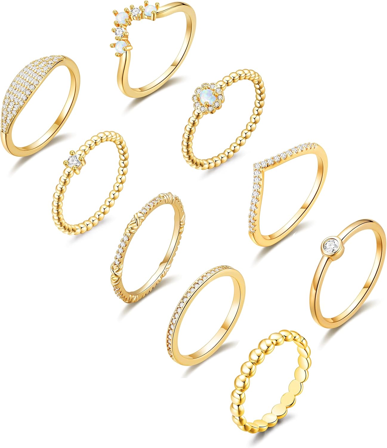 Amazon.com: PLOMFOV 14K Silver Plate Stacking Rings Set for Women V ...