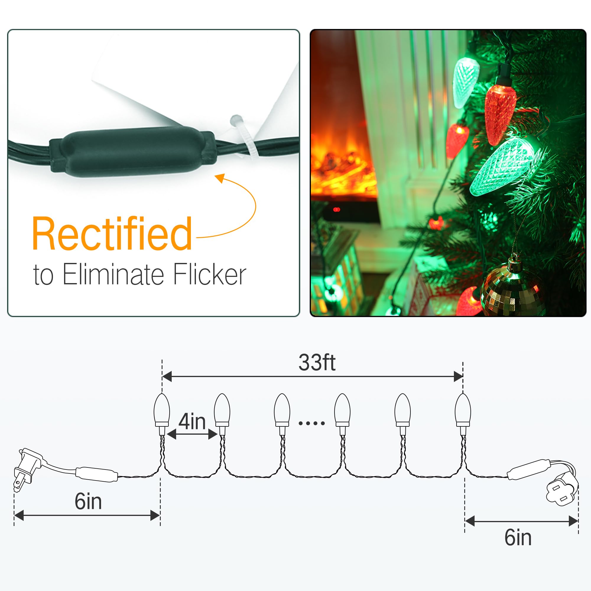 Snapklik.com : Brizled Red & Green C9 Christmas Lights 50 LED 33FT C9 ...