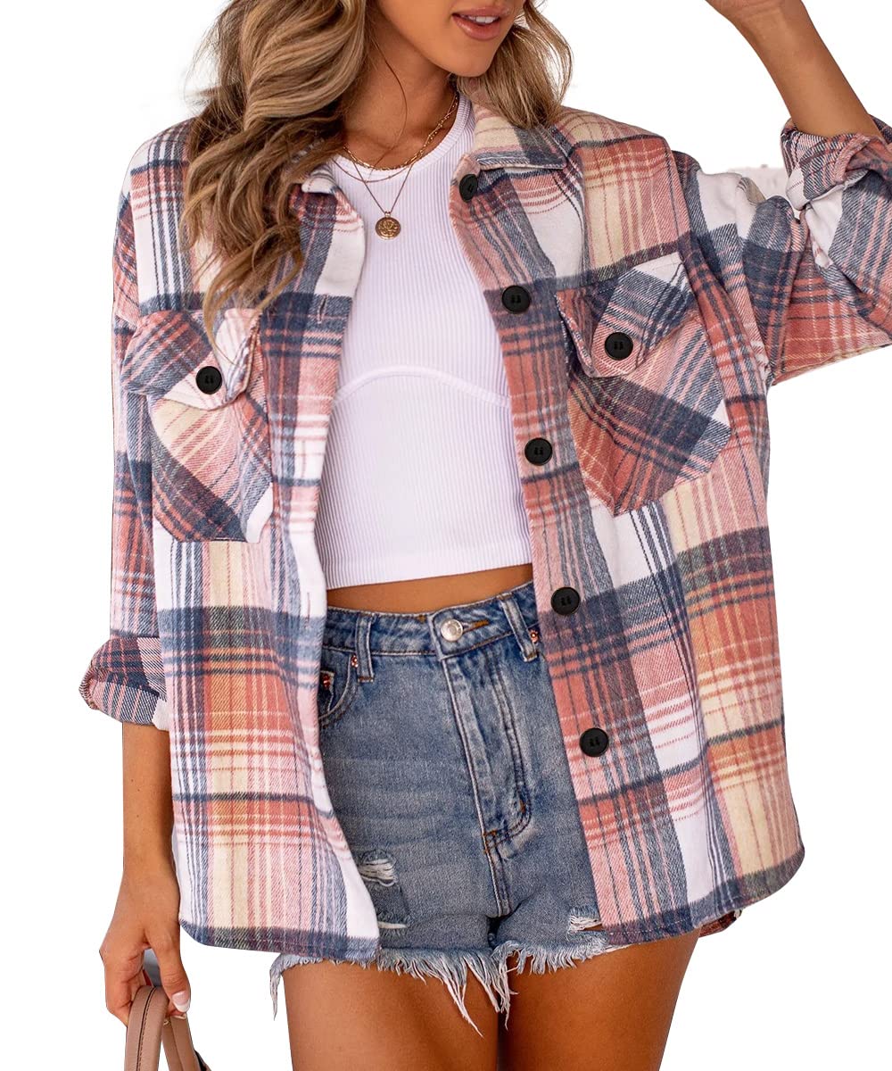 Snapklik.com : Womens Casual Plaid Shacket Wool Blend Button Down Long ...