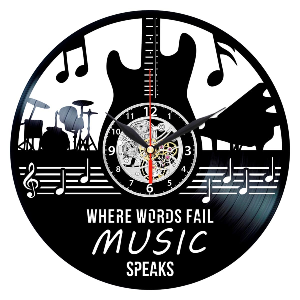 Amazon.com: Music Vinyl Clock - Record Art - Music Wall Decor - Guitar ...