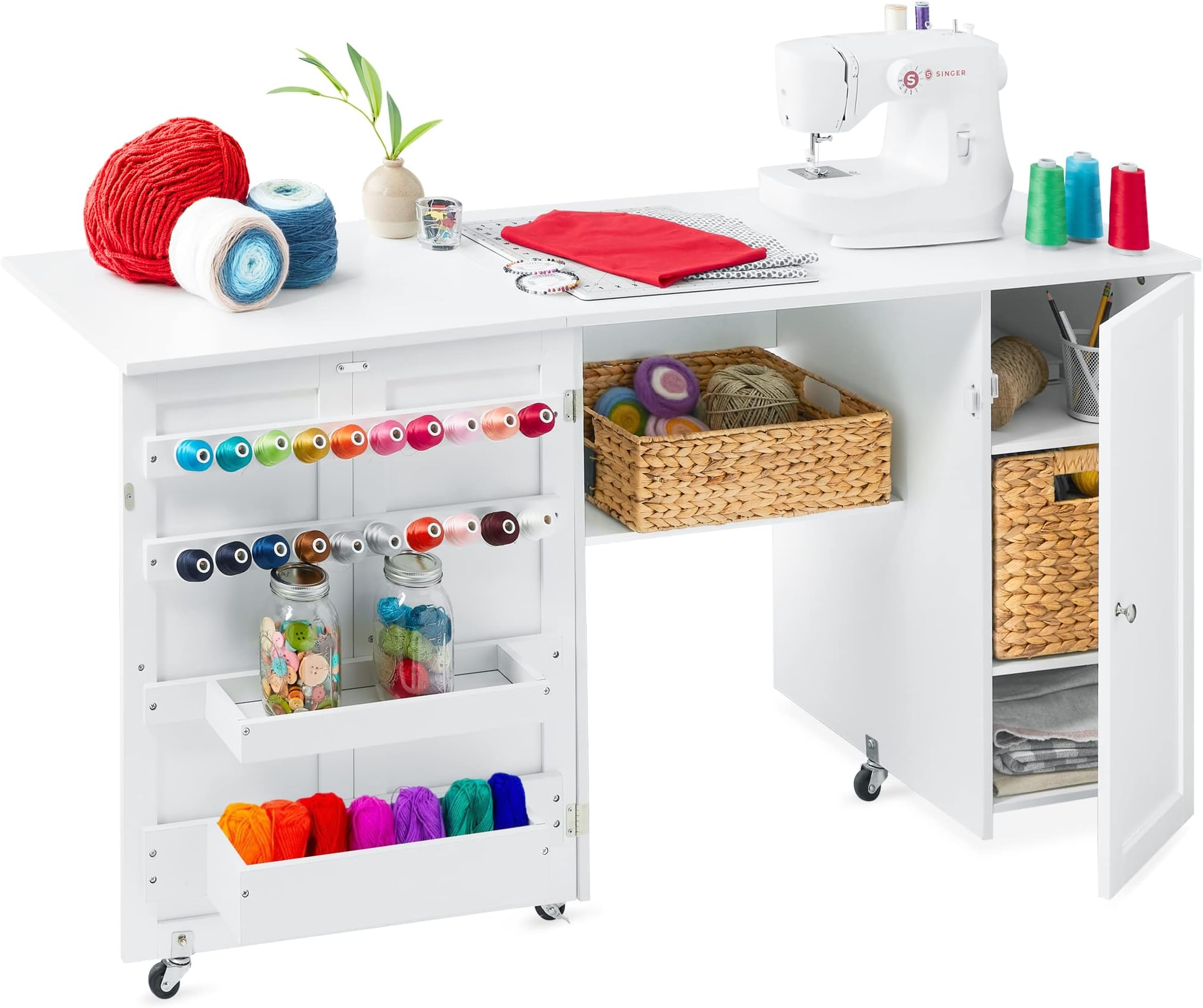 Amazon.com: BOWERY HILL Engineered Wood Drop-Leaf Sewing or Craft Table ...
