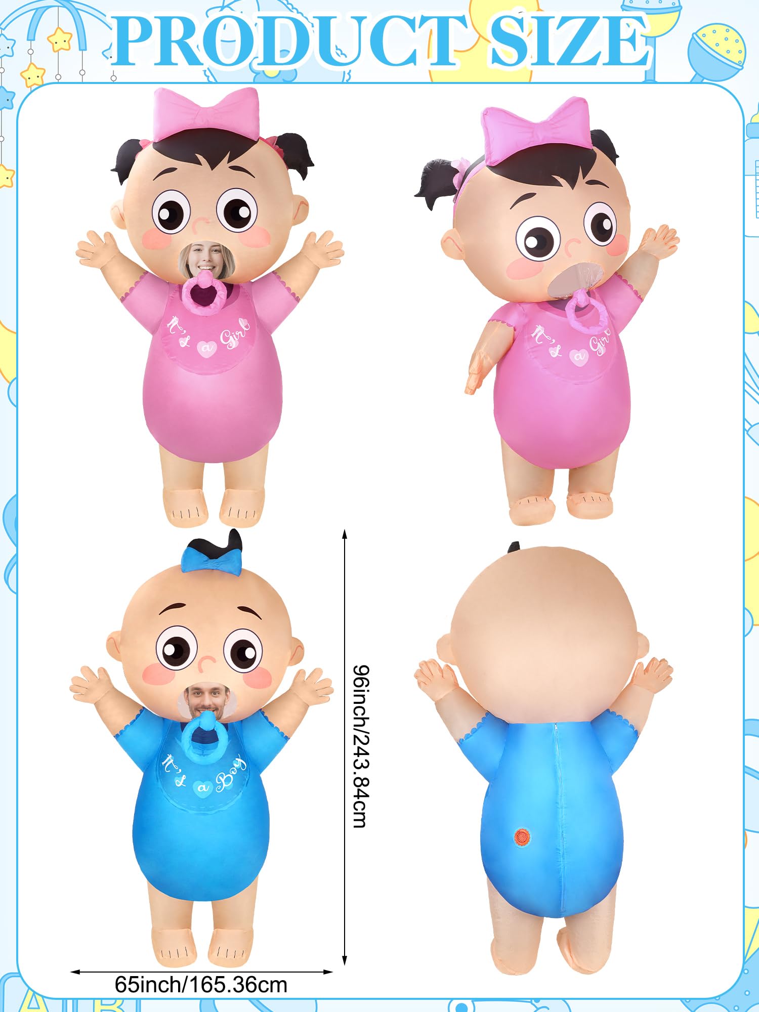 Poen 2 Pcs Giant Inflatable Baby Costume 96 Inch Baby Blow up Adult ...