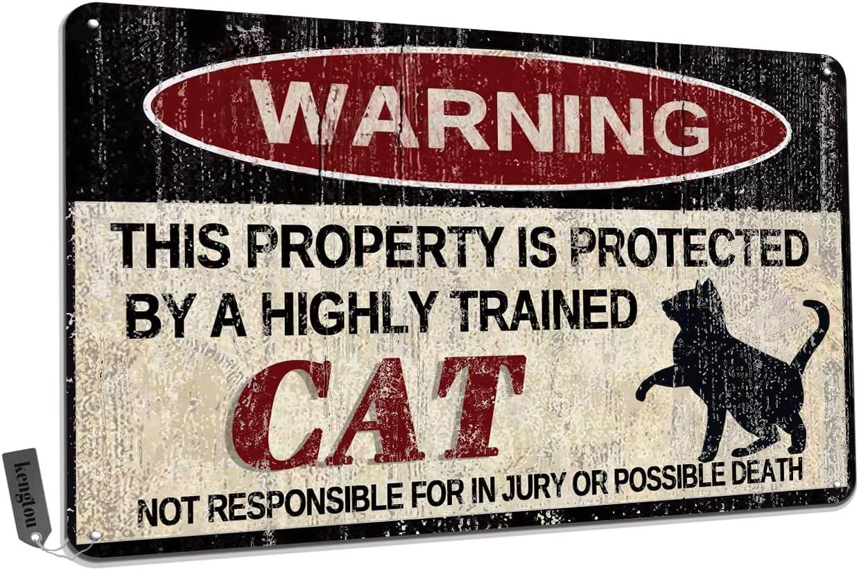 Amazon.com: Vintage Cat Metal Sign Warning This Property is Protected ...